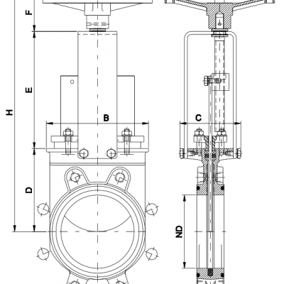 Orbinox EB Bi-Directional Knife Gate Valve, Cast Iron/Stainless Steel ...